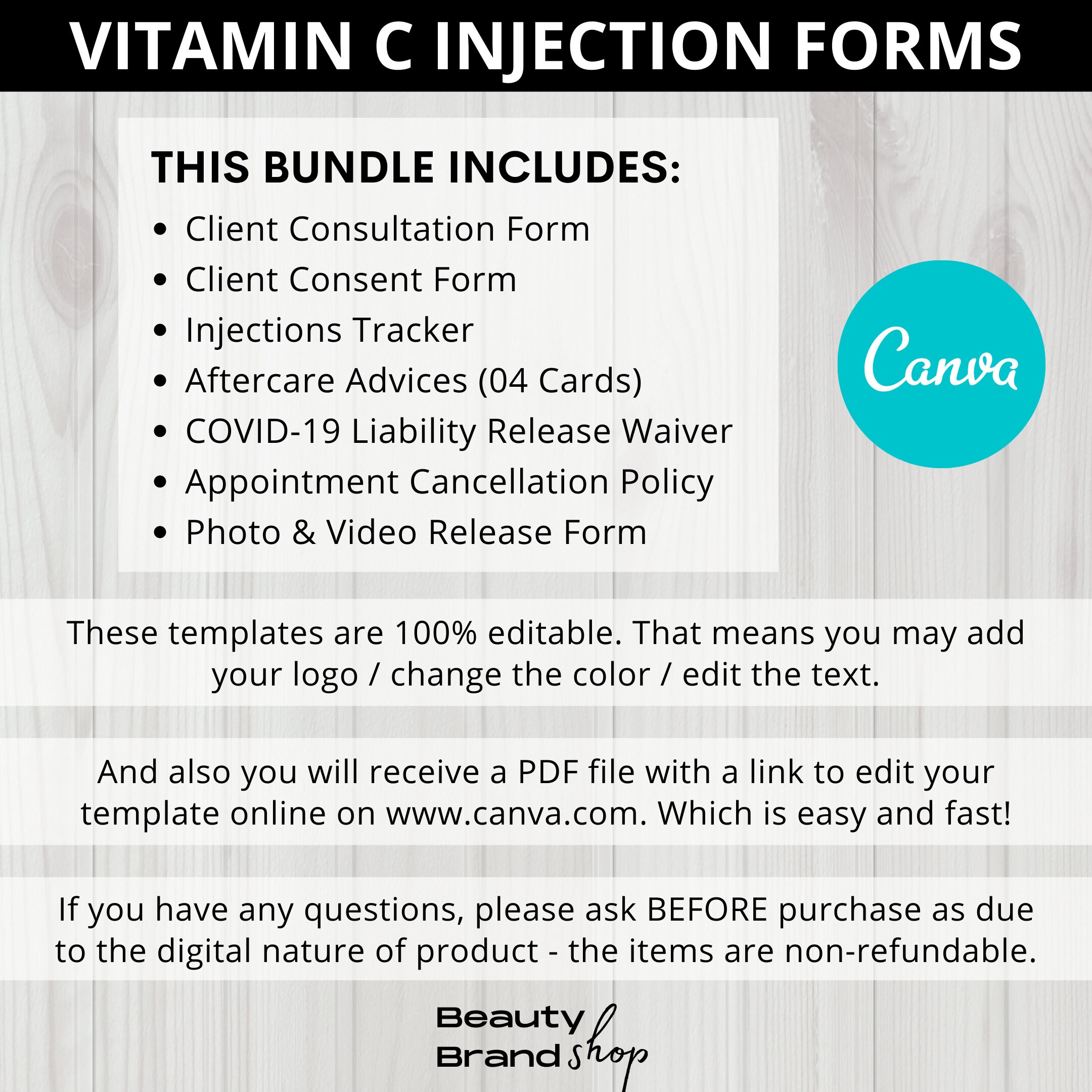 Vitamin C Injection Forms Consent Form Vitamin C Injectables - Etsy