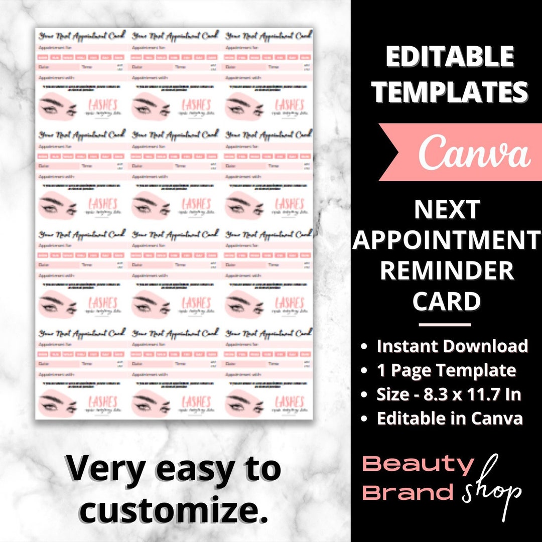 Printable Next Appointment Cards, Editable Appointment Reminder Cards ...