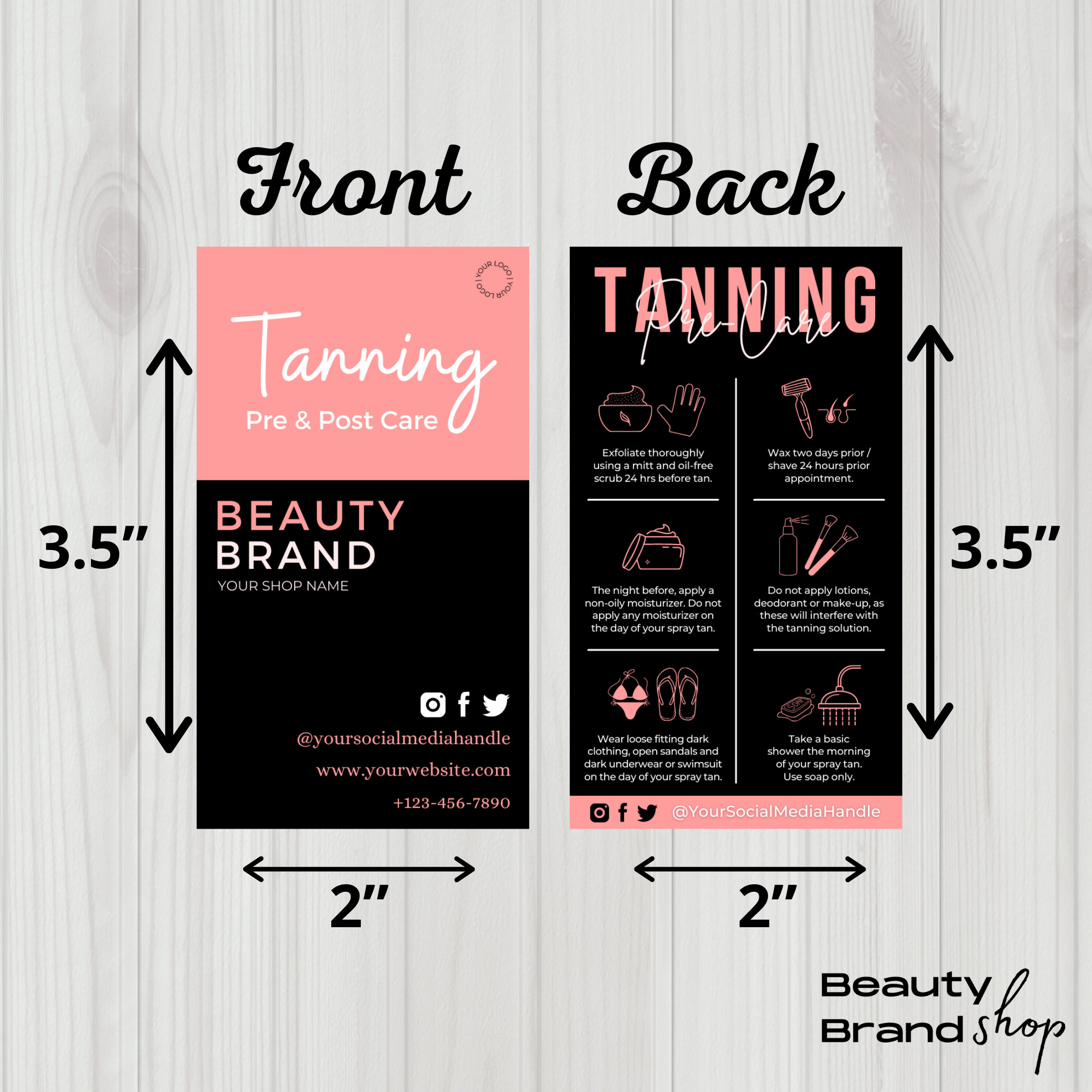 Spray Tanning Pre & Post Care Cards Templates, Spray Tan Aftercare ...