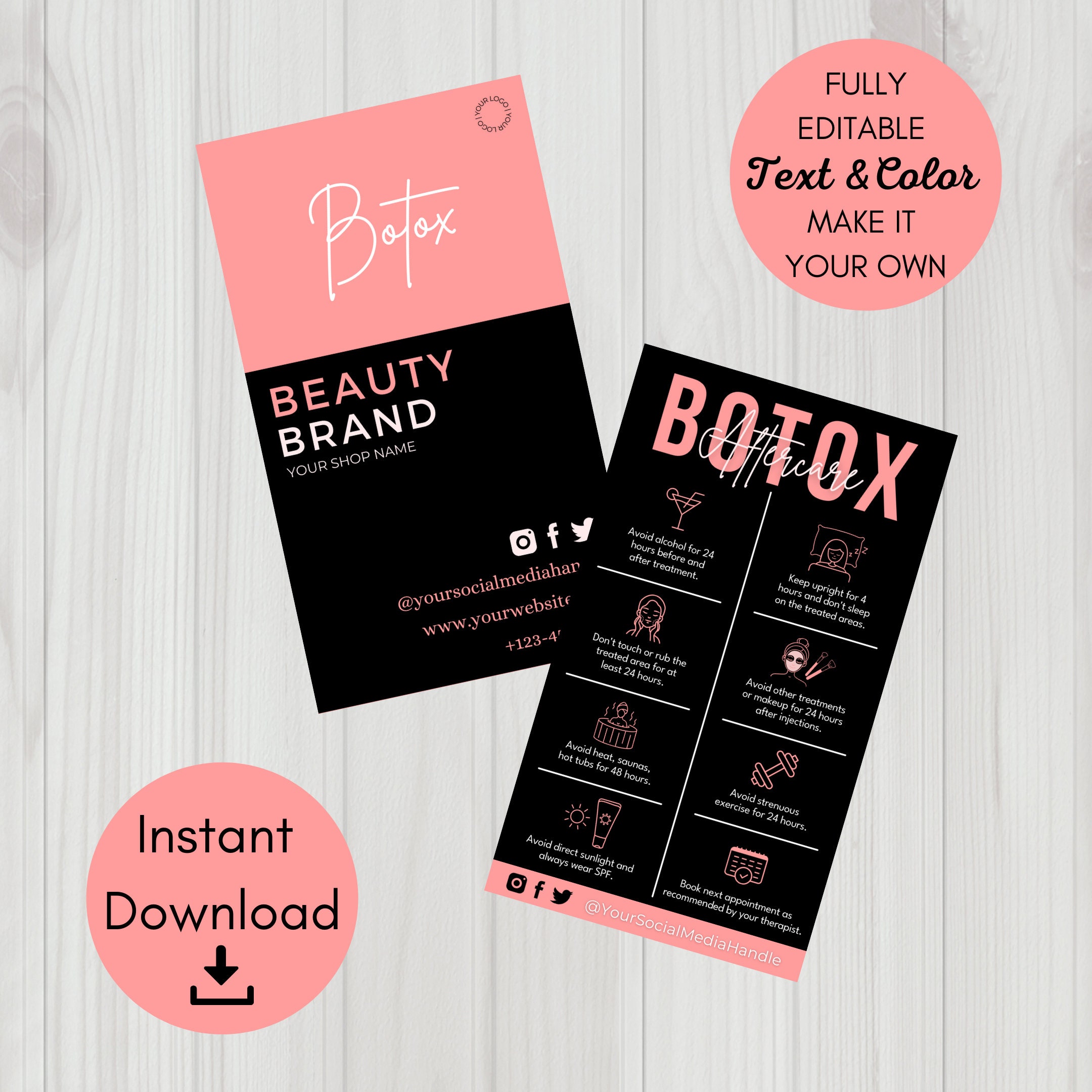 Botox Aftercare Card Template, Editable Botox Post Care Cards, Anti ...