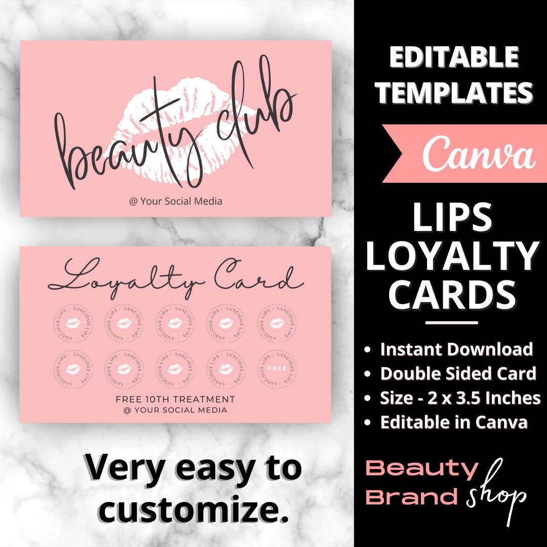 Loyalty Cards, Lips Loyalty Card, Editable Loyalty Cards, Loyalty Card ...