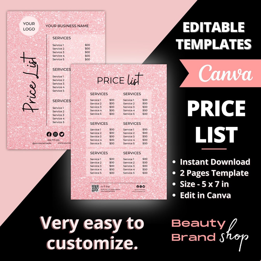 Stylish Price List Template for Makeup, Hair, Beauty, Spa, Lash ...