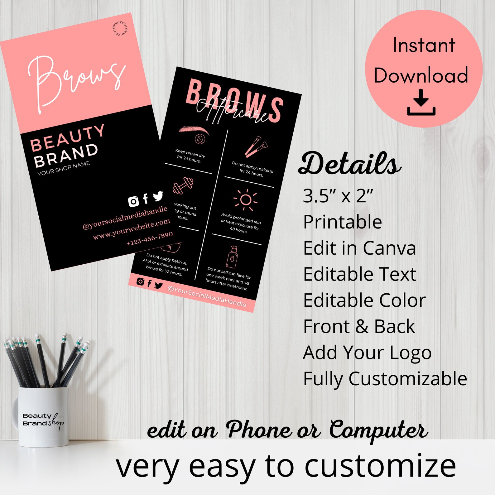 Brows Aftercare Card Template, Editable Eyebrows Care Instructions, PMU ...
