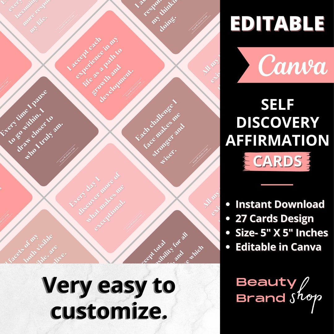 Self Discovery Affirmation Cards, Editable 30 Cards, Affirmation Cards ...