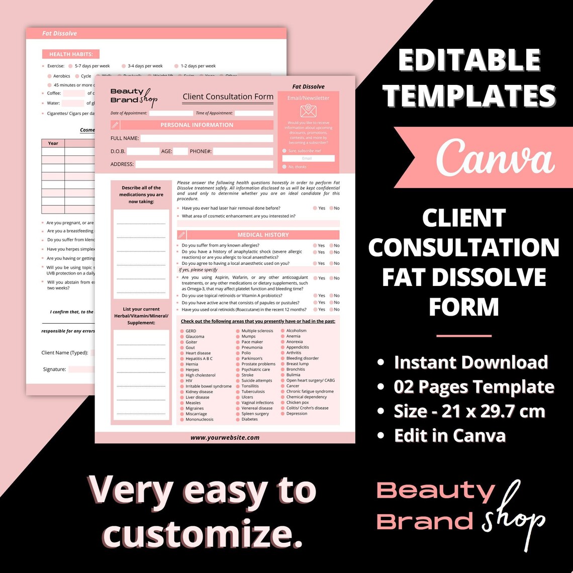 Consultation Form, Editable Fat Dissolving Forms, Fat Dissolving ...