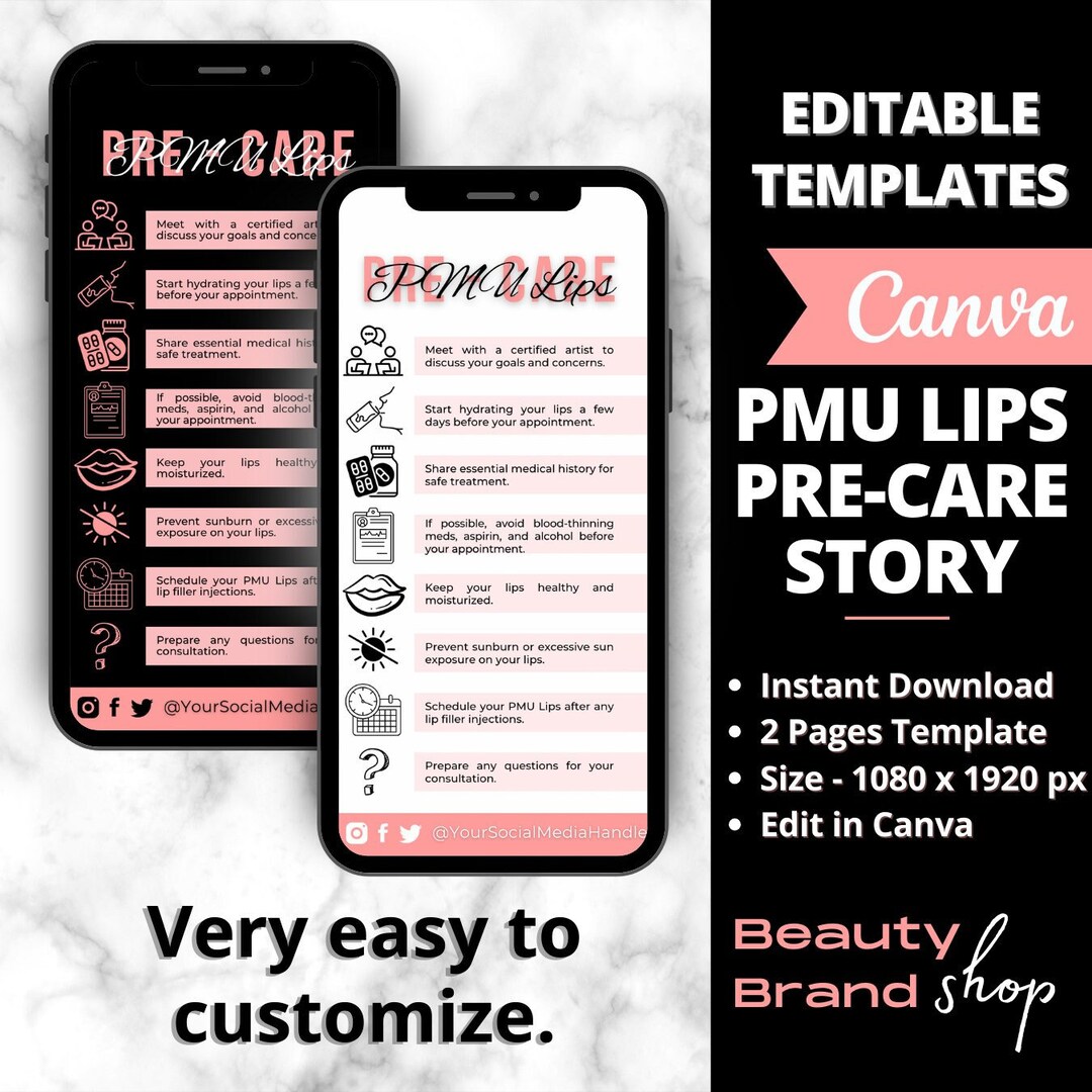 PMU Lips Pre-care Story, DIY Pre-care PMU Card Instruction, Lip Tattoo ...