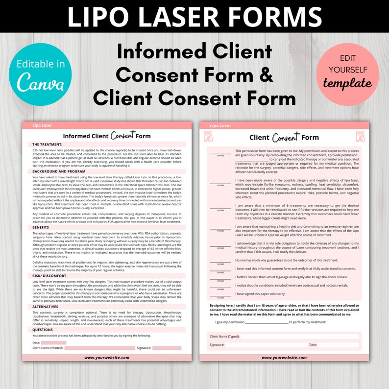 Laser Lipo Consent Forms, Body Sculpting Consultation Forms, Laser ...