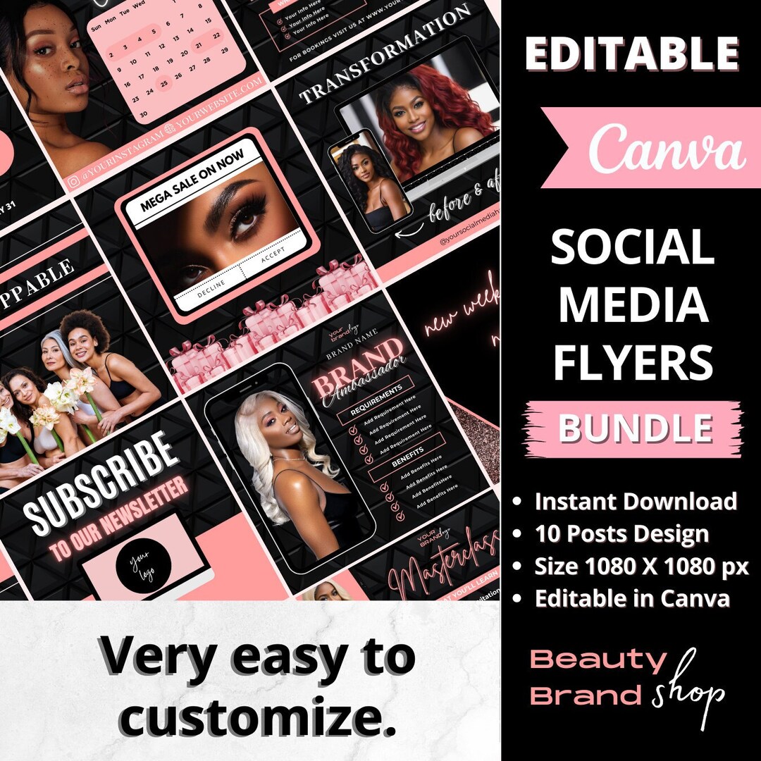 Social Media Flyers Bundle, DIY Flyer Template Designs, Hair Bundle ...