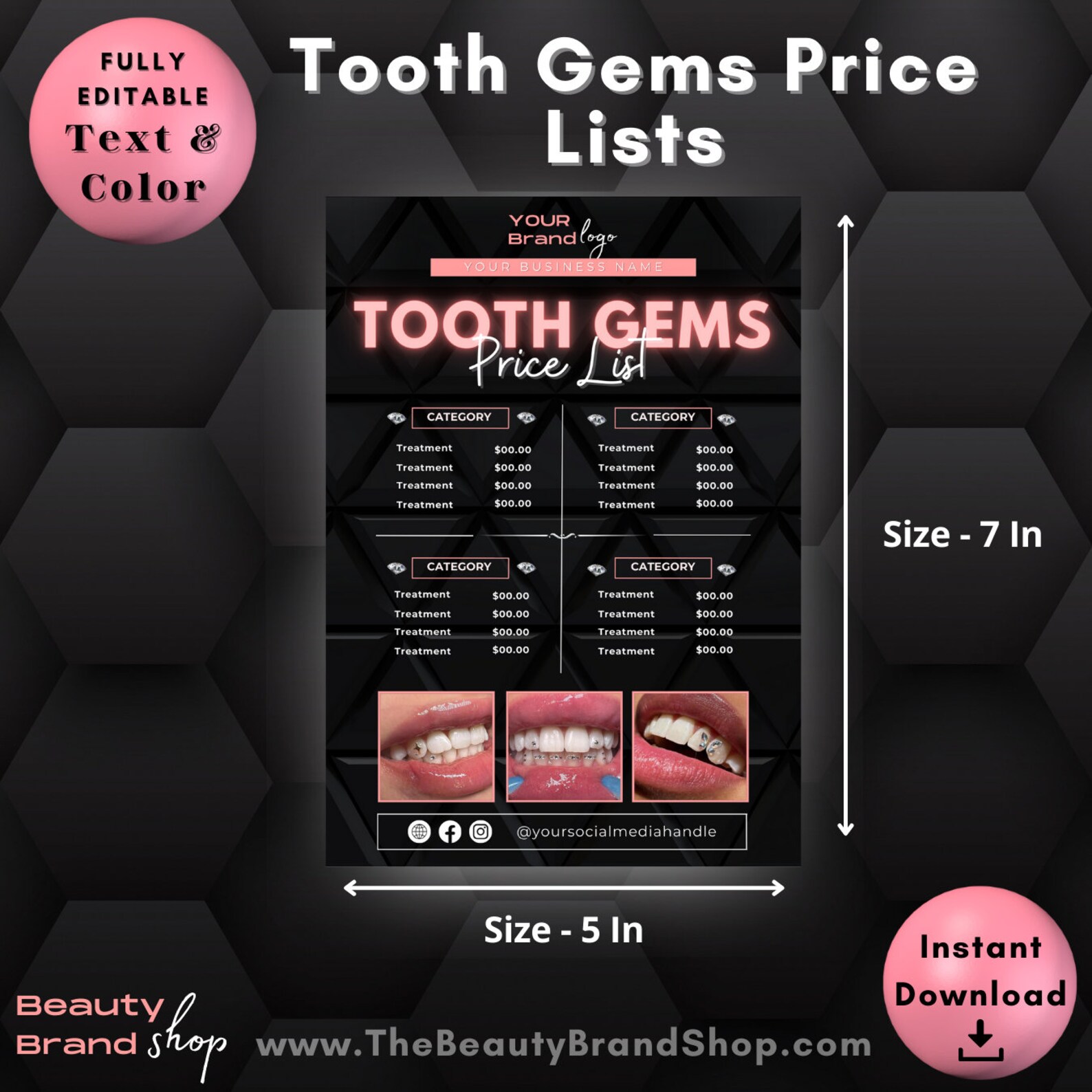 Tooth Gems Price Lists, Tooth Gem Instagram Template, Tooth Jewelry ...