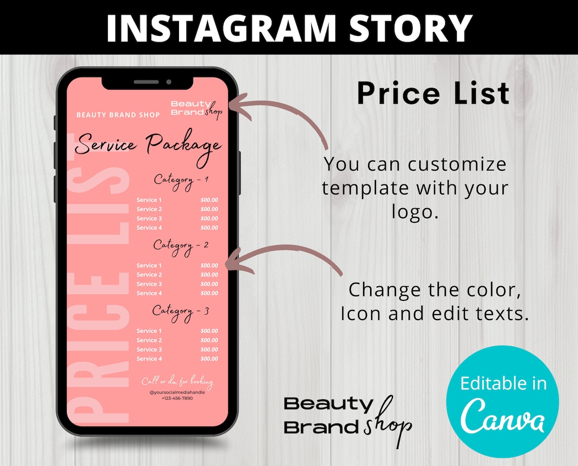 Instagram Price List Template Editable Price List IG Stories - Etsy