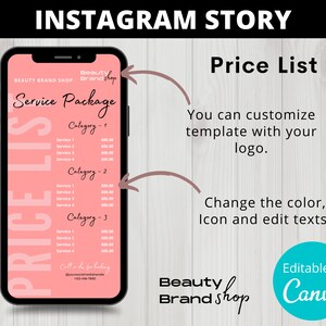 Instagram Price List Template Editable Price List IG Stories - Etsy