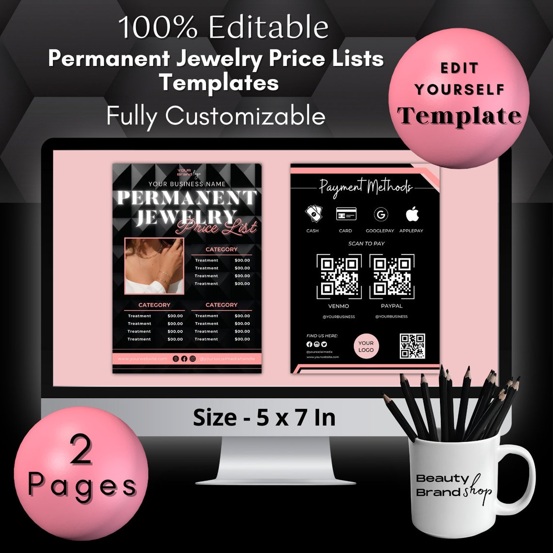 Editable Permanent Jewelry Price Lists, Printable Price List Design ...