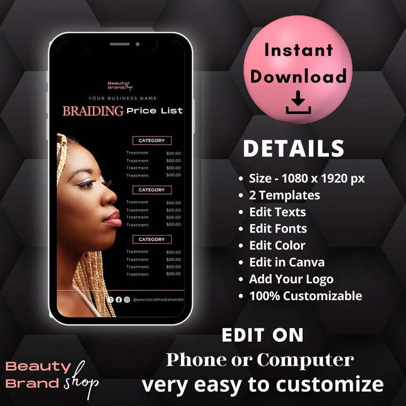 Braiding Price List Story Template, Beauty Hair Salon Stylists Pricing ...