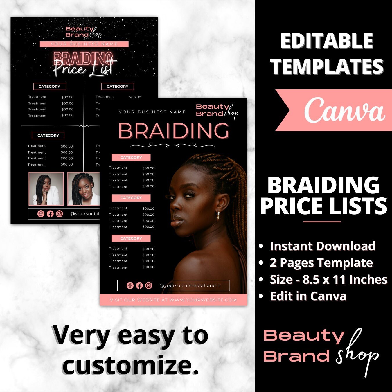 Braids Price List Flyer Templates, Beauty Hair Salon Stylists Pricing ...