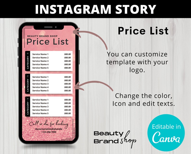 Instagram Price List Template for Story Highlights, IG Stories Price ...