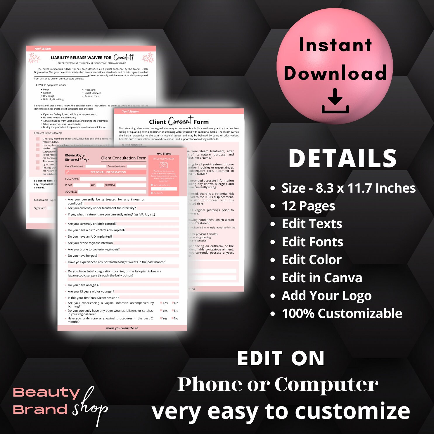 Yoni Steam Forms, Yoni Steam Treatment Consent Forms, Vajacial ...