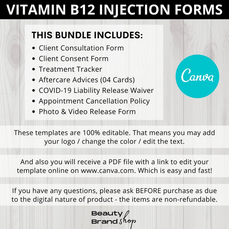 Vitamin B12 Injection Forms Vitamin B12 Injection Consent - Etsy