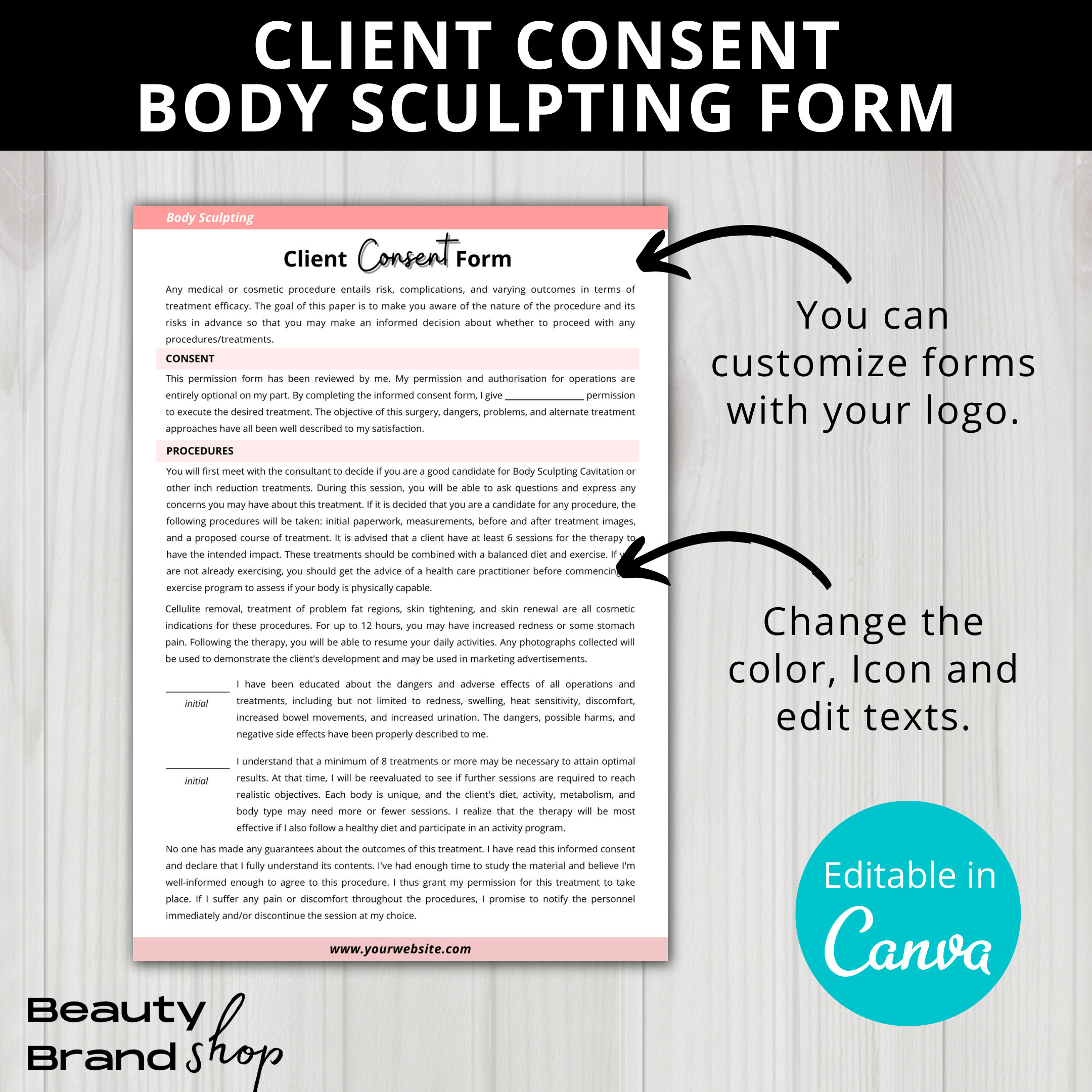 Editable Consent Form, Body Sculpting Forms, Body Contouring Consent ...