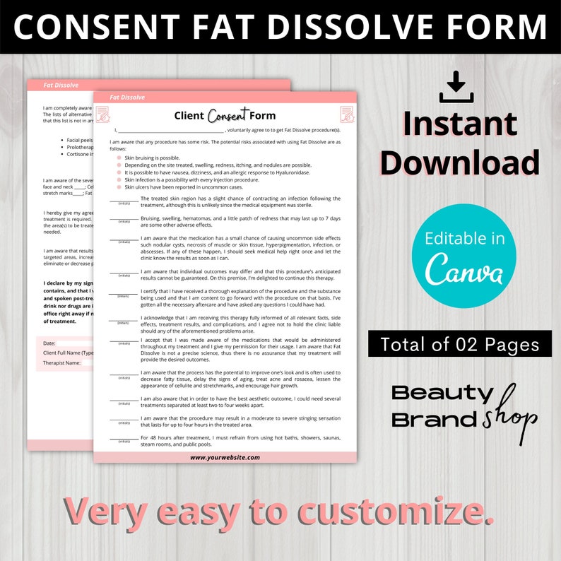 Consent Form Editable Fat Dissolving Forms Fat Dissolve - Etsy