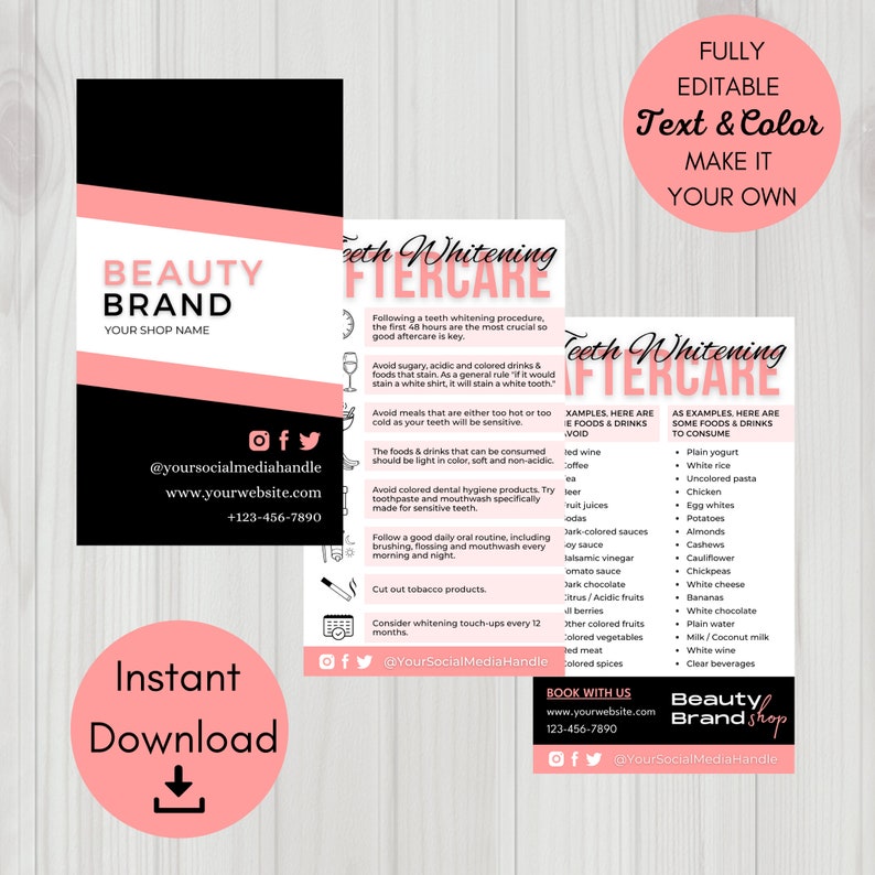 Editable Teeth Whitening Post Care Template, Printable Teeth Whitening ...
