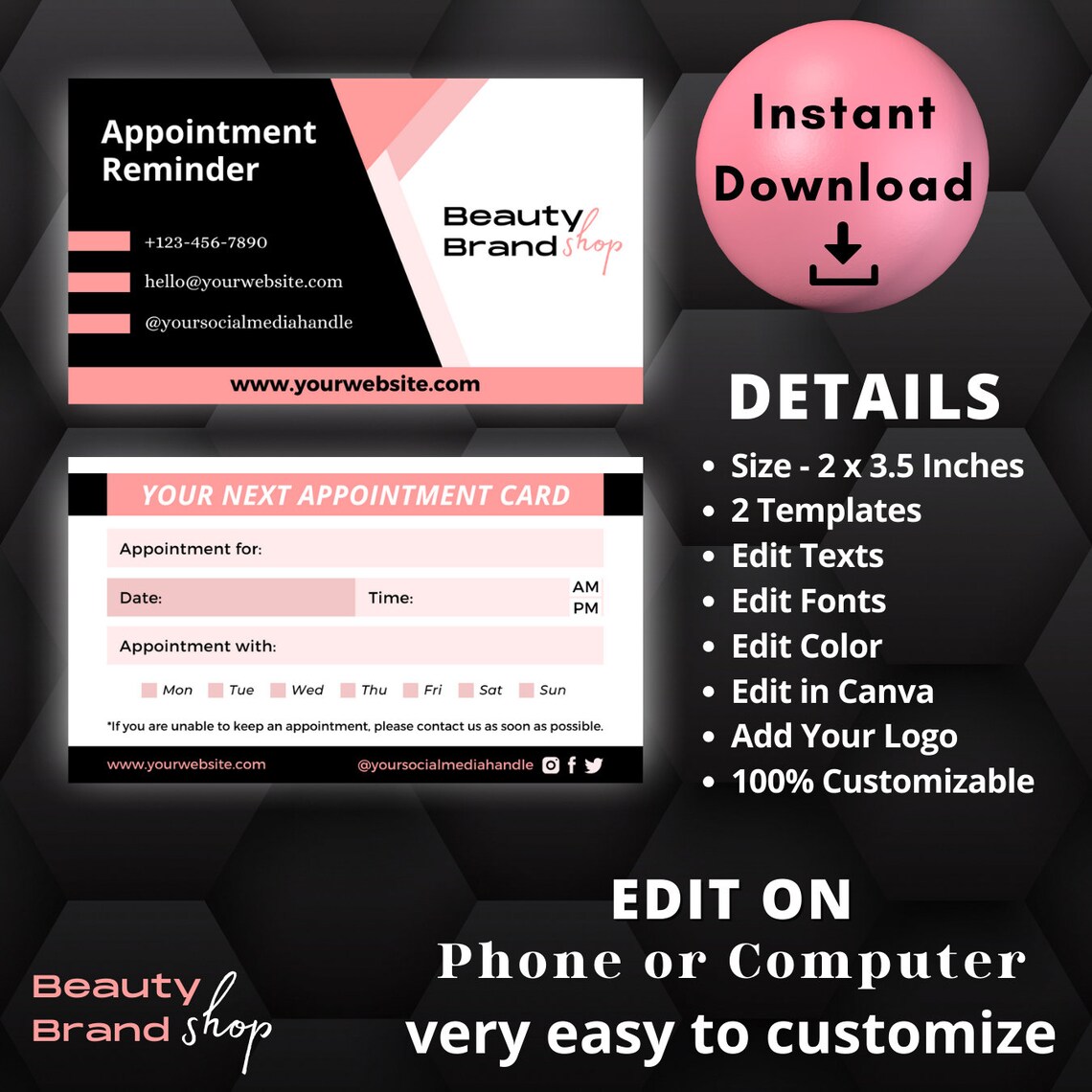 Printable Appointment Card Template, Minimal Appointment Card, Reminder ...