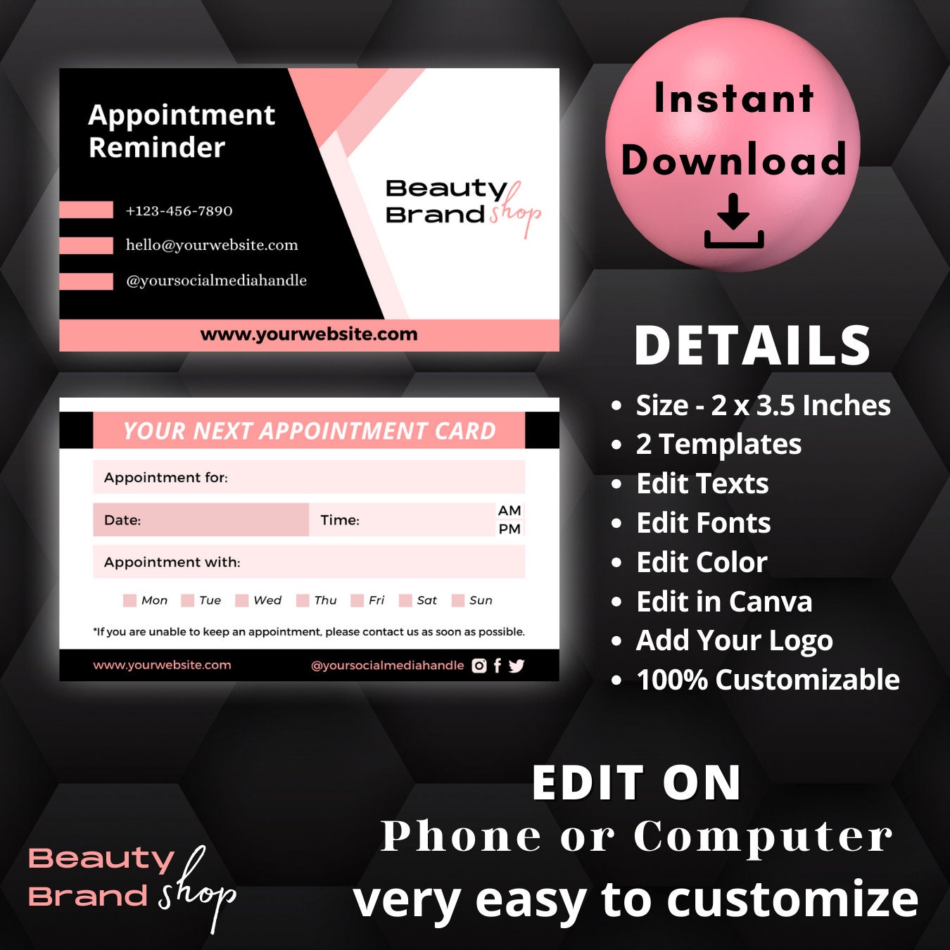 Printable Appointment Card Template, Minimal Appointment Card, Reminder ...