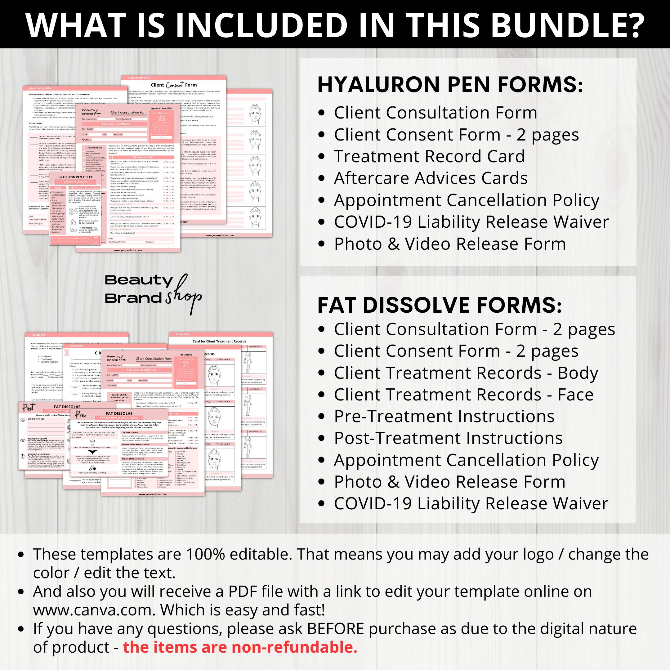 Hyaluron Pen Forms Bundle Templates, Hyaluron Pen Forms, Fat Dissolve ...