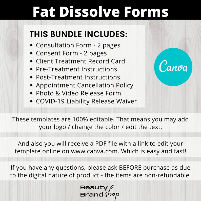 Fat Dissolving Consent Form Editable Consultation Forms - Etsy