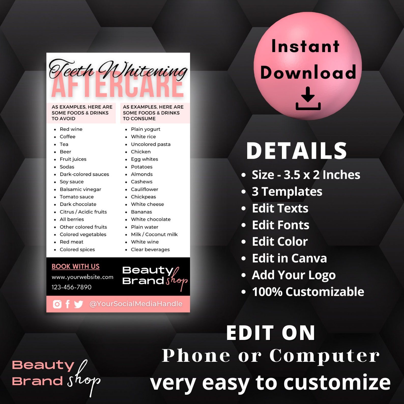 Editable Teeth Whitening Post Care Template, Printable Teeth Whitening ...