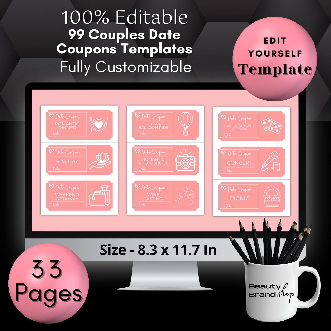 Couples Date Coupons Templates, Valentine's Day Coupon Printable, Love ...