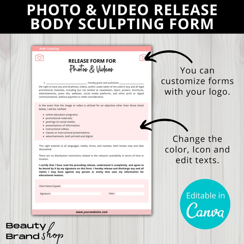 Editable Photo Release Forms, Body Sculpting Forms, Body Contouring ...