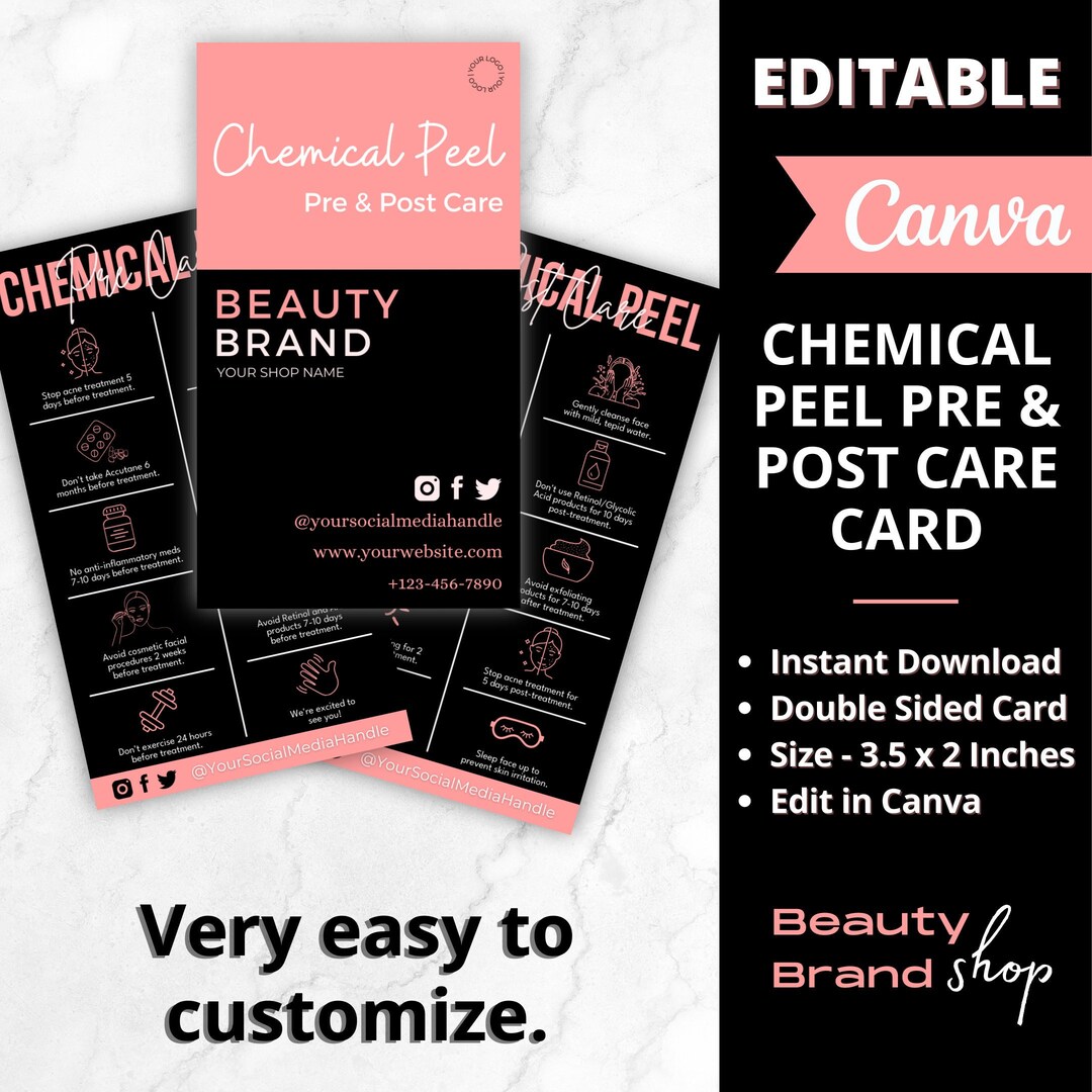 Chemical Peel Pre and Post Care Cards, Chemical Peel Aftercare Cards ...