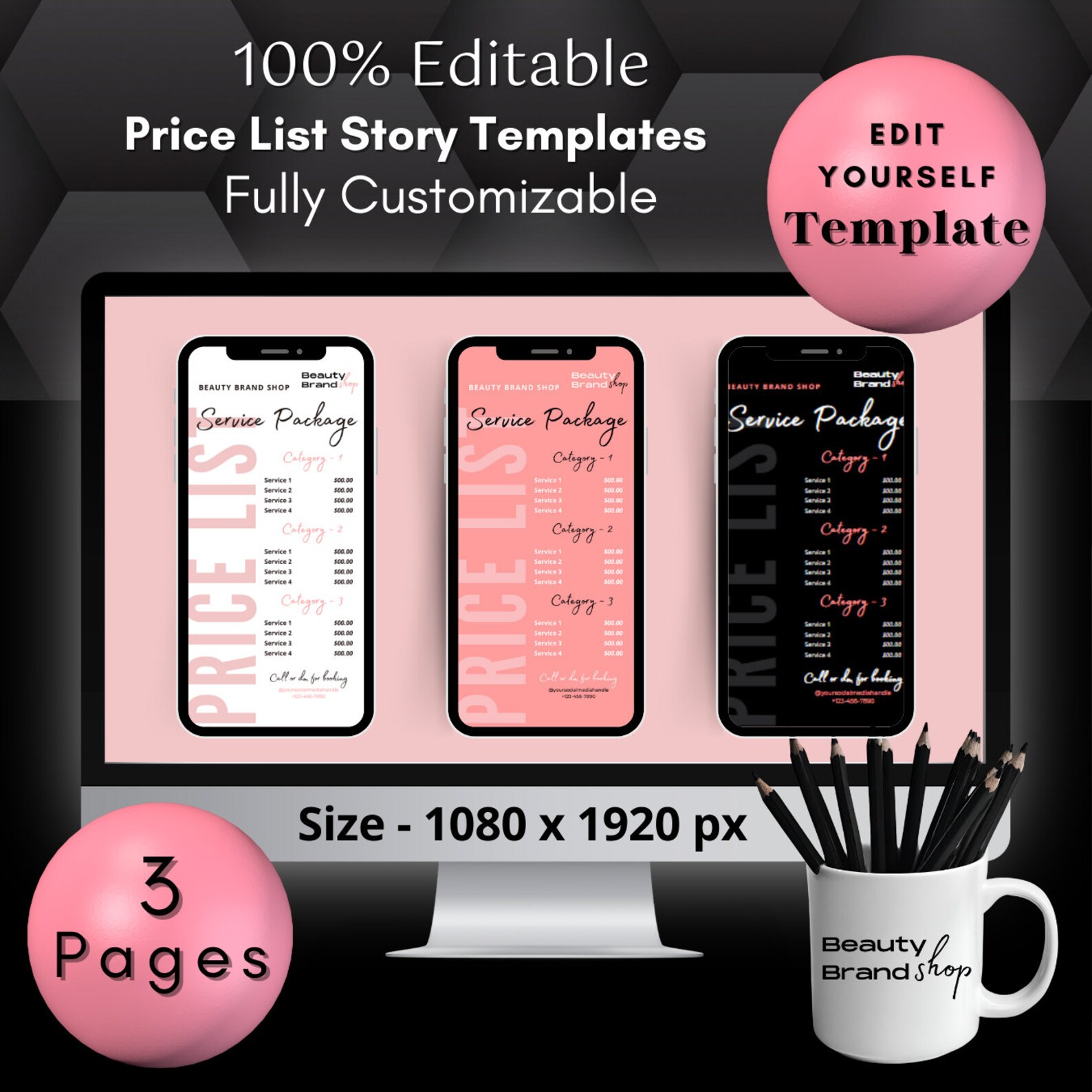 Instagram Price List Template, Editable Price List, IG Stories Price ...