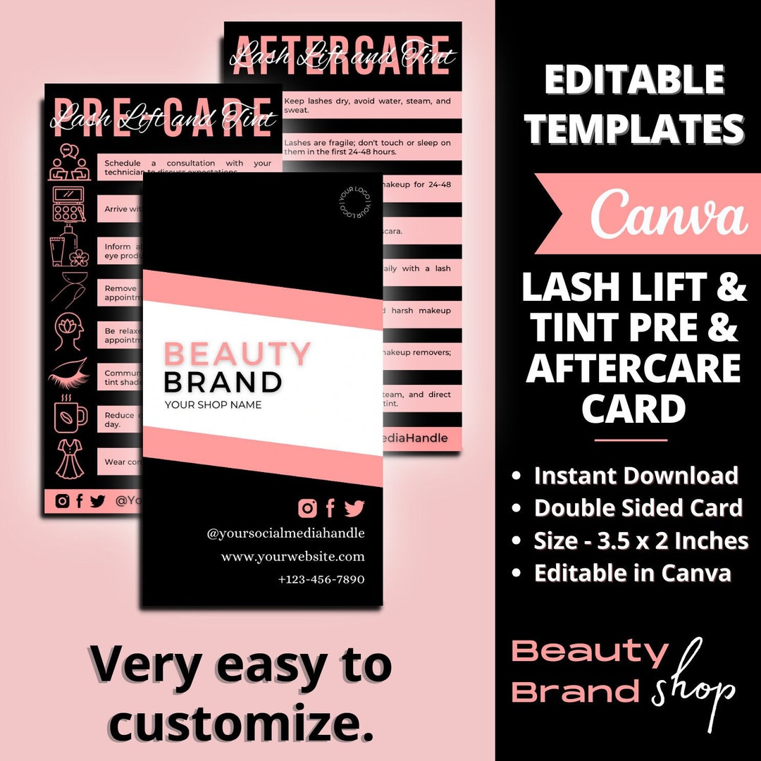 Lash Aftercare Card Template, Editable Lash Business Card, Lash ...