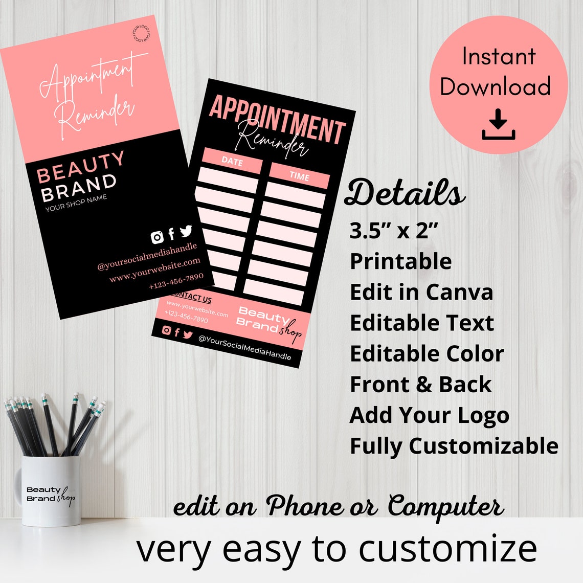Appointment Reminder Card, Editable Reminder Card, Next Appointment ...