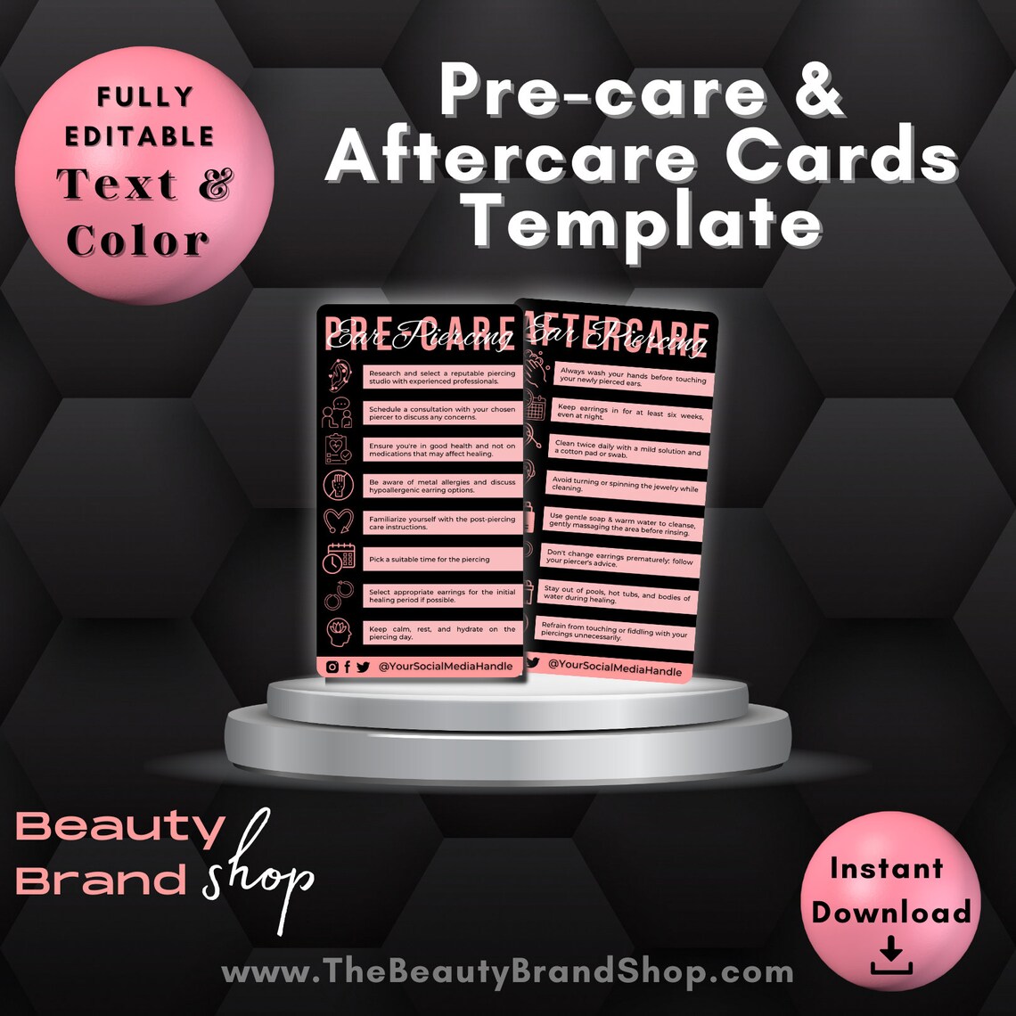 Ear Piercing Aftercare Template Editable Piercing Guide Card - Etsy