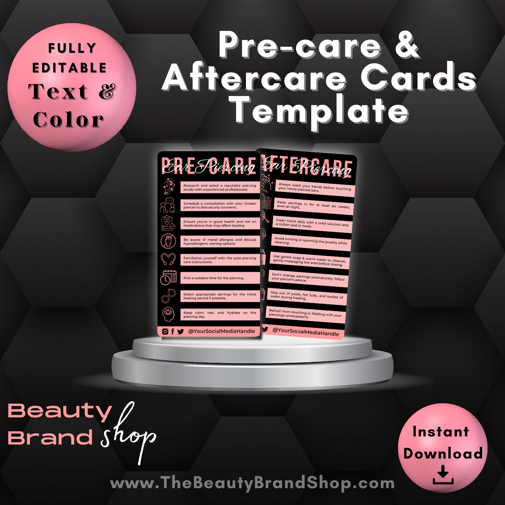 Ear Piercing Aftercare Template Editable Piercing Guide Card - Etsy