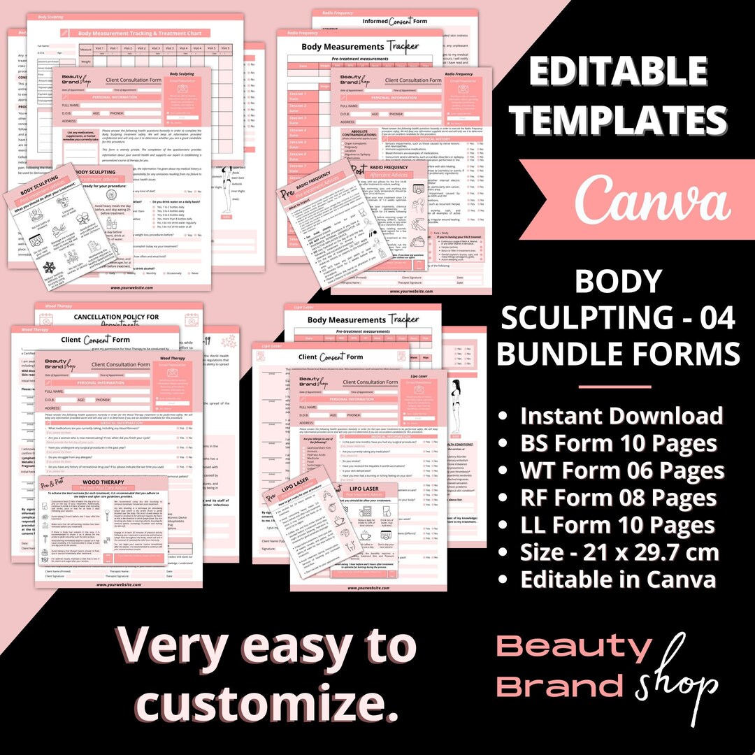 Body Sculpting Forms Templates, Wood Therapy, Radio Frequency, Laser ...