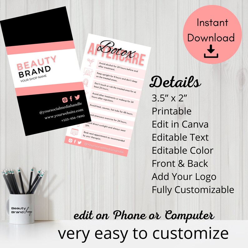 Editable Botox Aftercare Card, Printable Botox Post Care Instructions ...