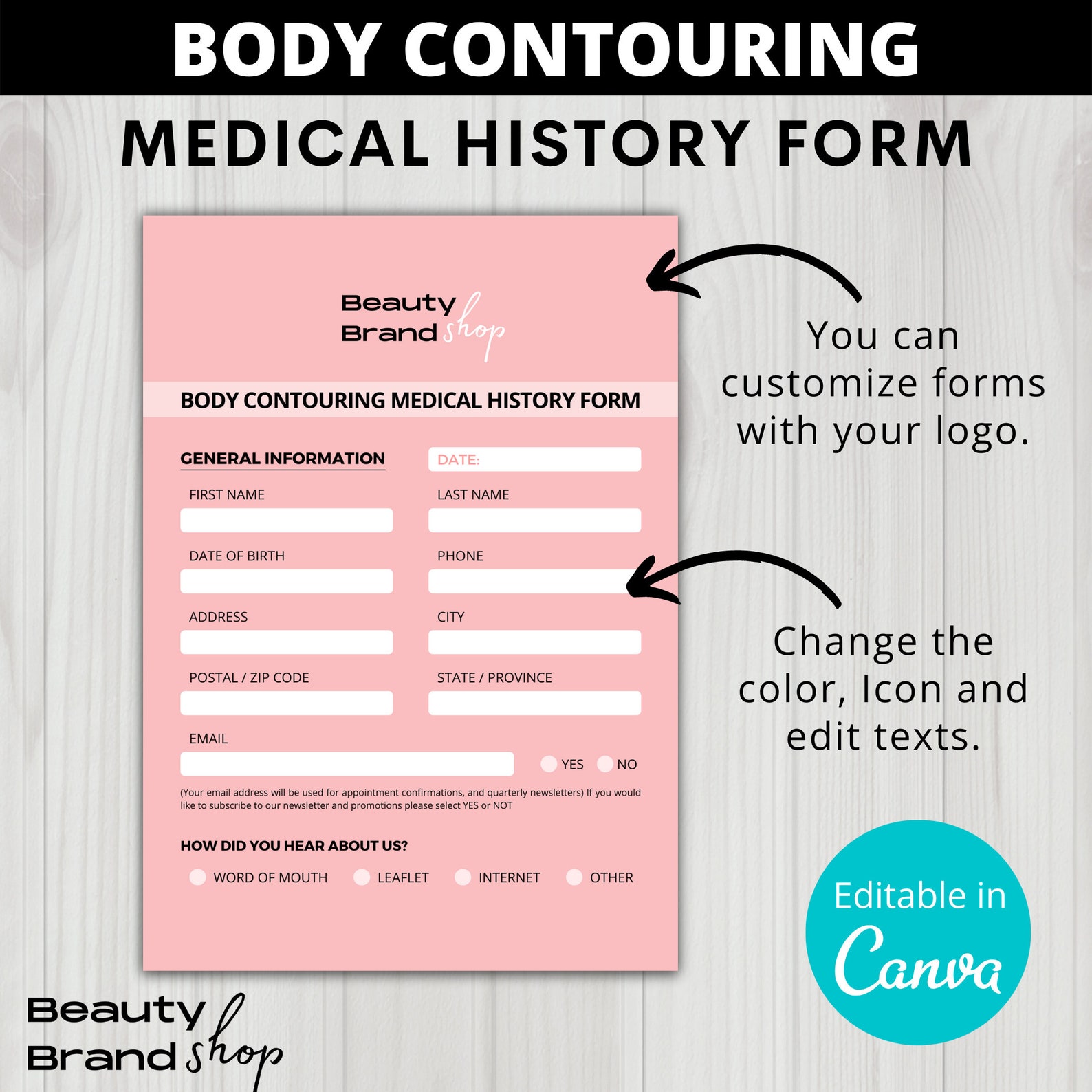 Body Contouring Medical History Form, Editable Body Contouring Consent ...