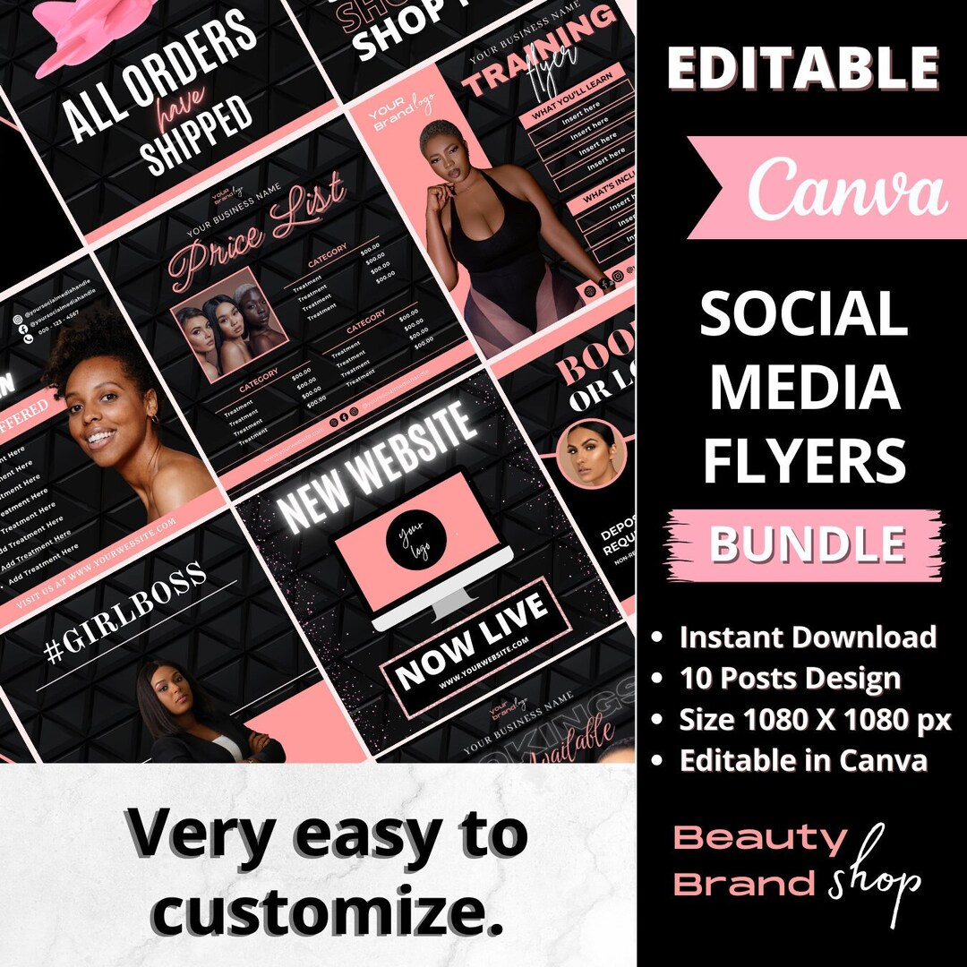 Social Media Flyers Bundle Diy Flyer Template Designs Hair Bundle