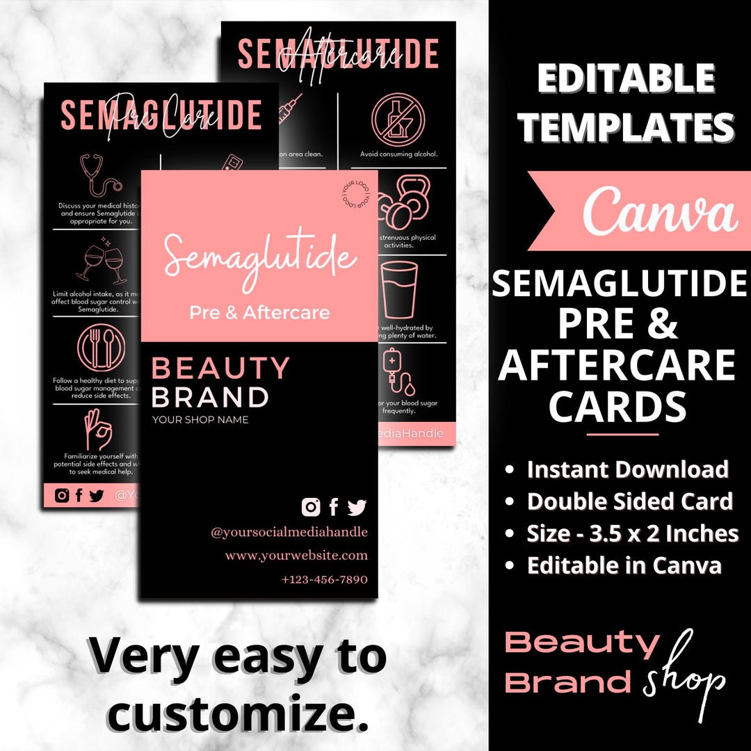 Semaglu-tide Pre- & Aftercare Cards, Editable Semaglu-tide Care Card ...