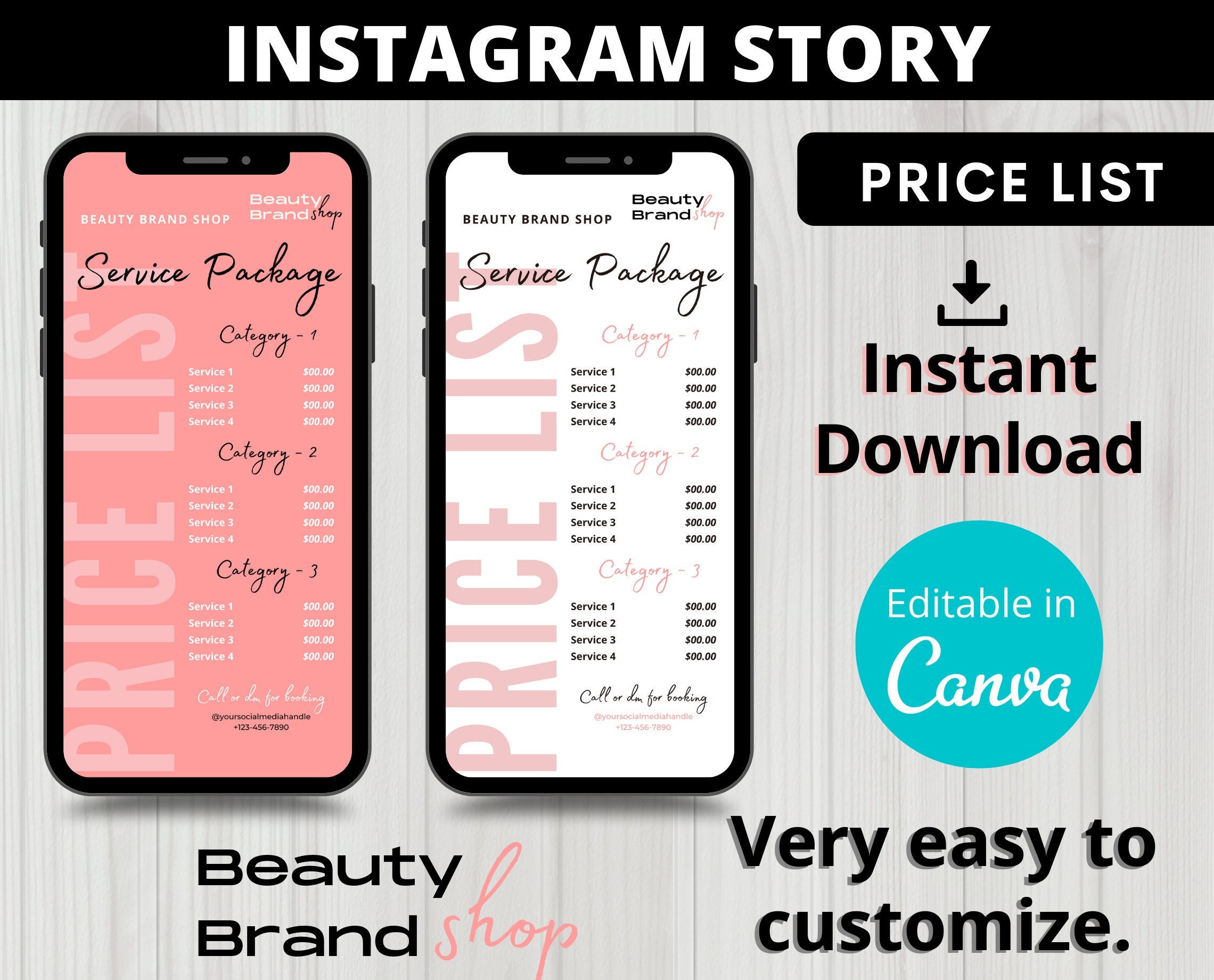 Instagram Price List Template Editable Price List IG Stories - Etsy
