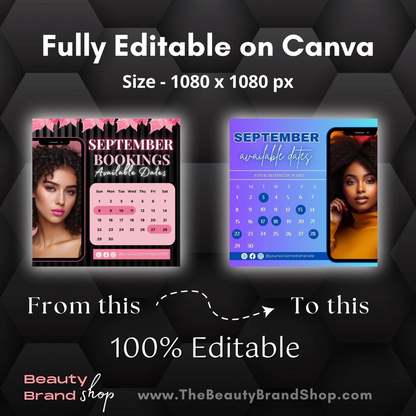 Editable September Fall Calendar, Booking Now Available, Appointment ...