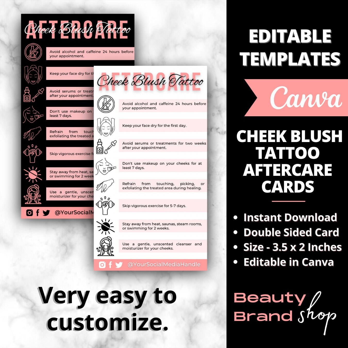 Cheek Blush Tattoo Aftercare Template, Minimalist Cheek Blushing & Tint ...