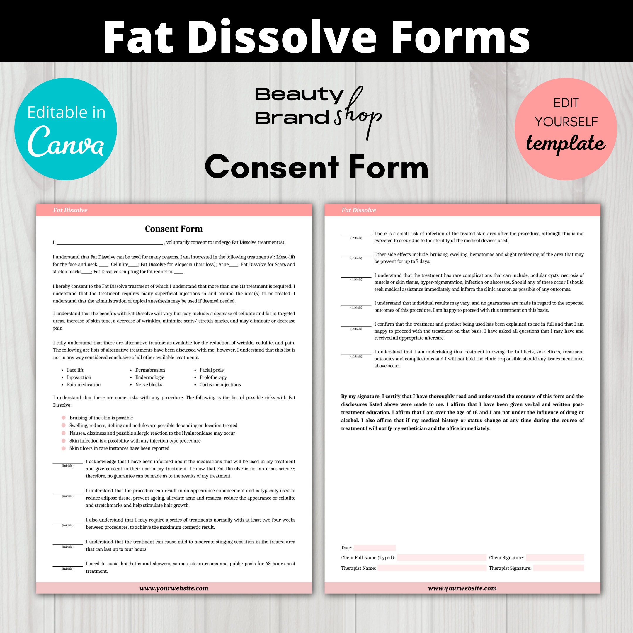Fat Dissolving Consent Form Editable Consultation Forms - Etsy Australia
