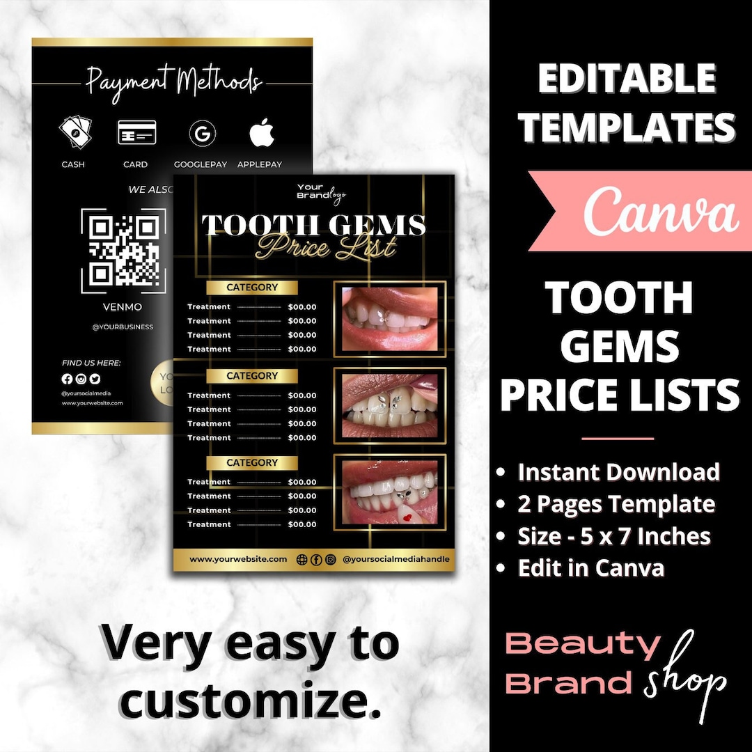 Tooth Gems Price Lists, Tooth Gem Instagram Template, Tooth Jewelry ...