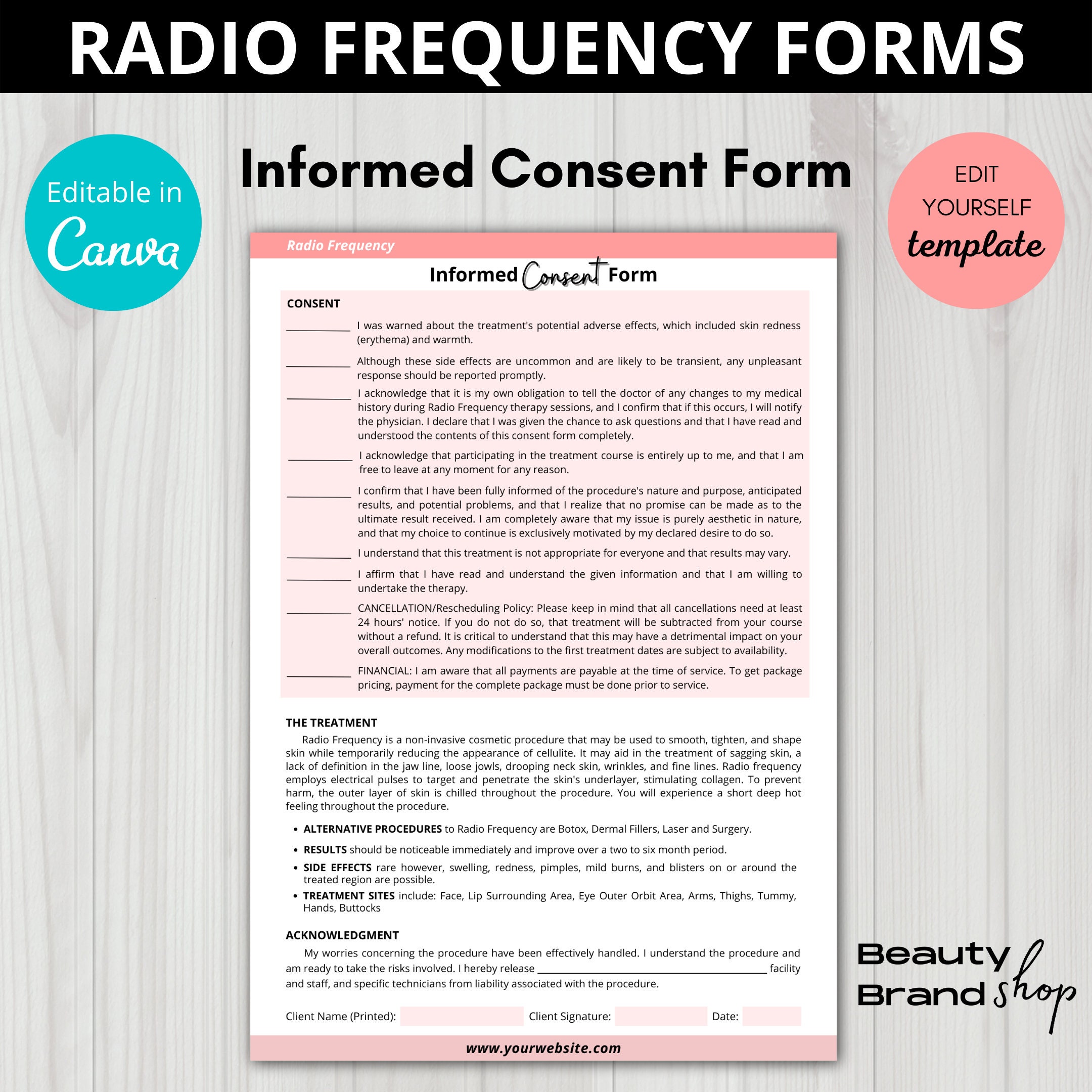Editable Radio Frequency Forms Template, RF Skin Tightening Consent ...