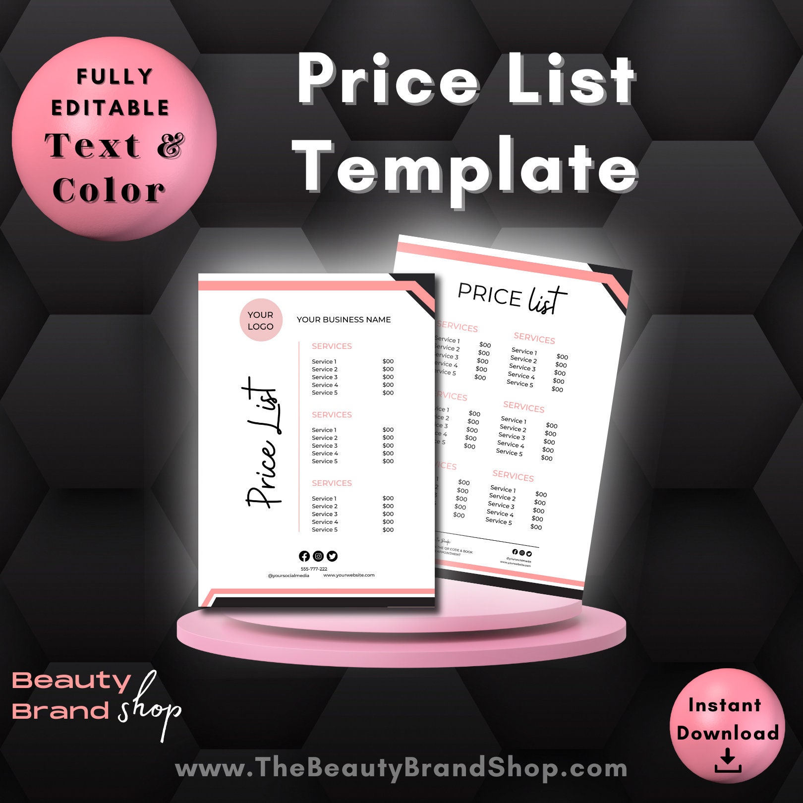 Stylish Price List Template for Makeup, Hair, Beauty, Spa, Lash ...