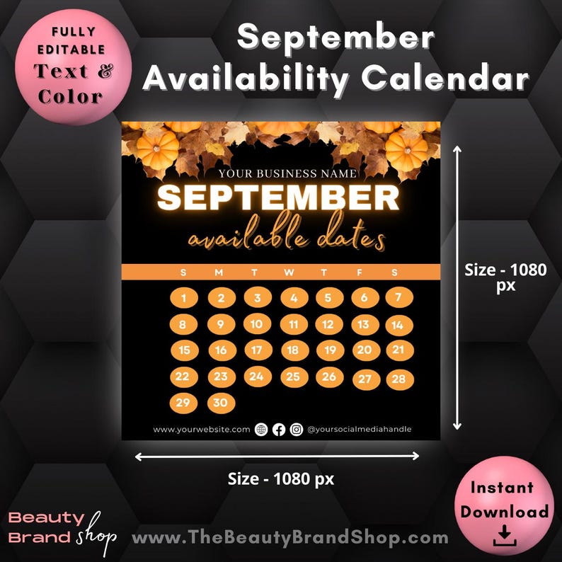 Editable September Fall Calendar, Booking Now Available, Appointment ...